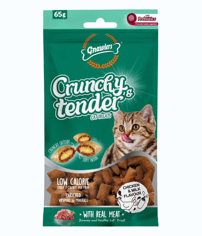 Gnawlers Crunchy & Tender Cat Treats Chicken & Milk Flavour- 65g ...